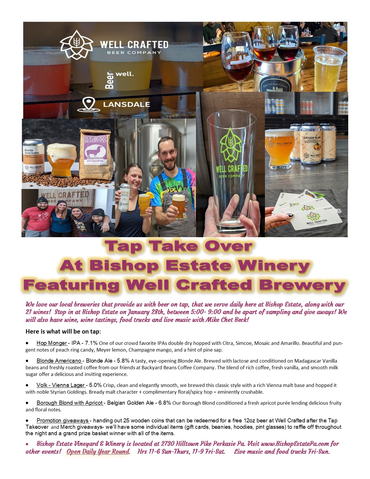 Tap Takeover with Well Crafted! - Bishop Estate Vineyard And Winery